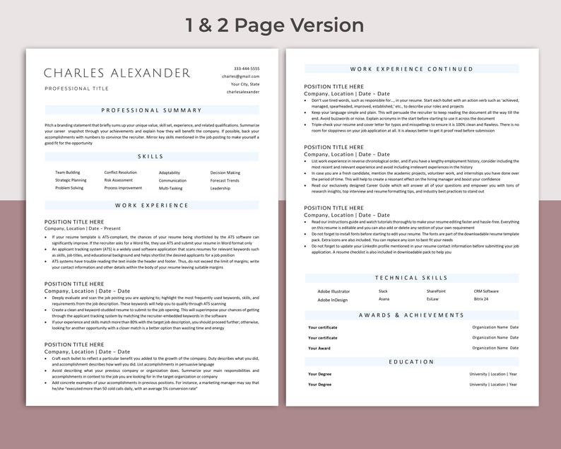ATS Friendly Resume Template Word, Pages, Executive Resume, ATS Cv ...