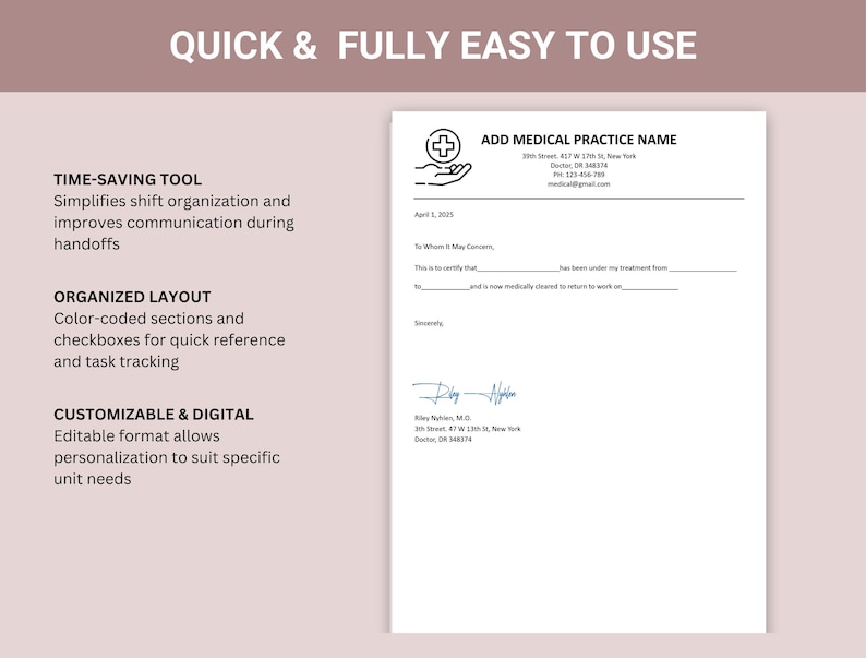 Doctors Return to Work Note, Dr Excuse Note, Editable Dr Note Template ...