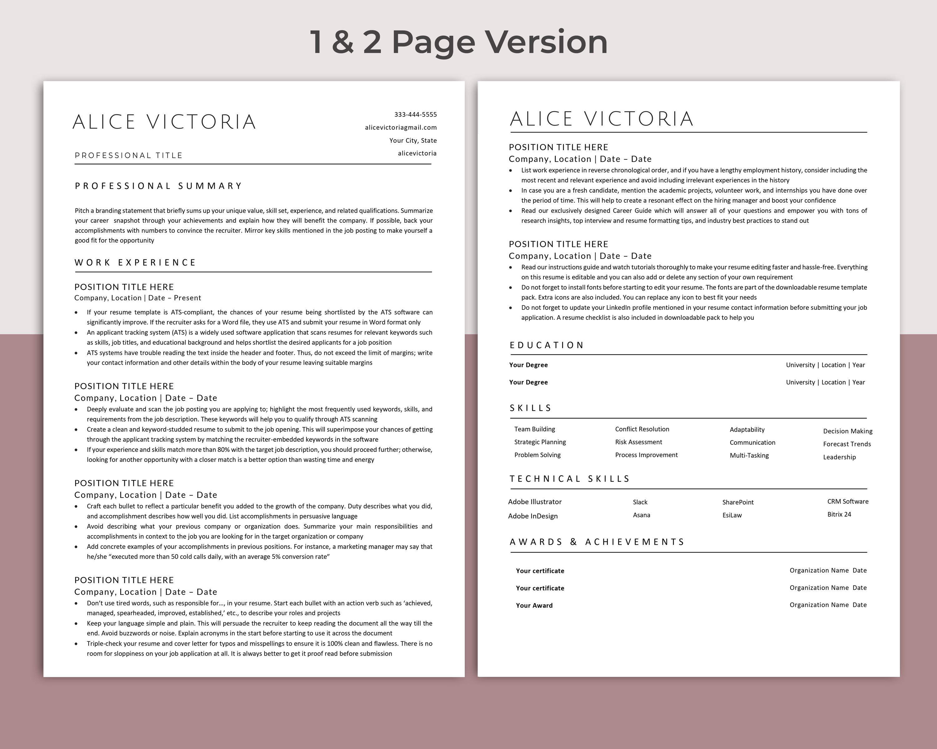ATS Resume Template Word and Pages, Ats Friendly Resume, Modern ATS ...