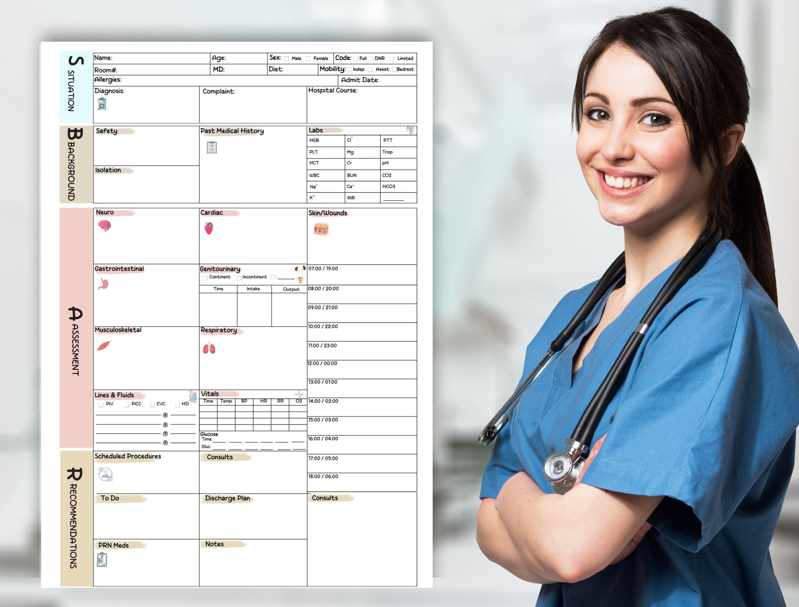 Nurse Sheets Bundle, Nurse Report Sheet, SBAR, Head to Toe Assessment ...