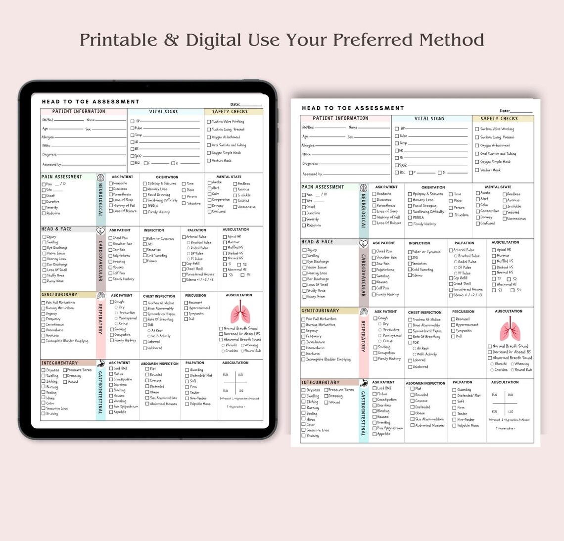 Head to Toe Assessment, Editable Nursing Notes, Nursing Student Study ...