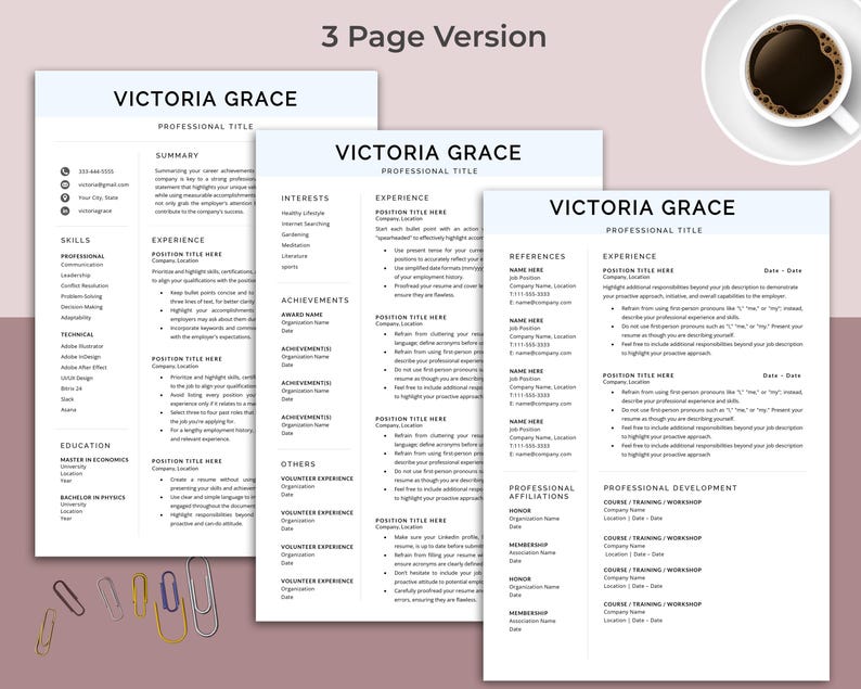 Professional and Modern Resume Template Word, Mac Pages, 1-3 Page ...