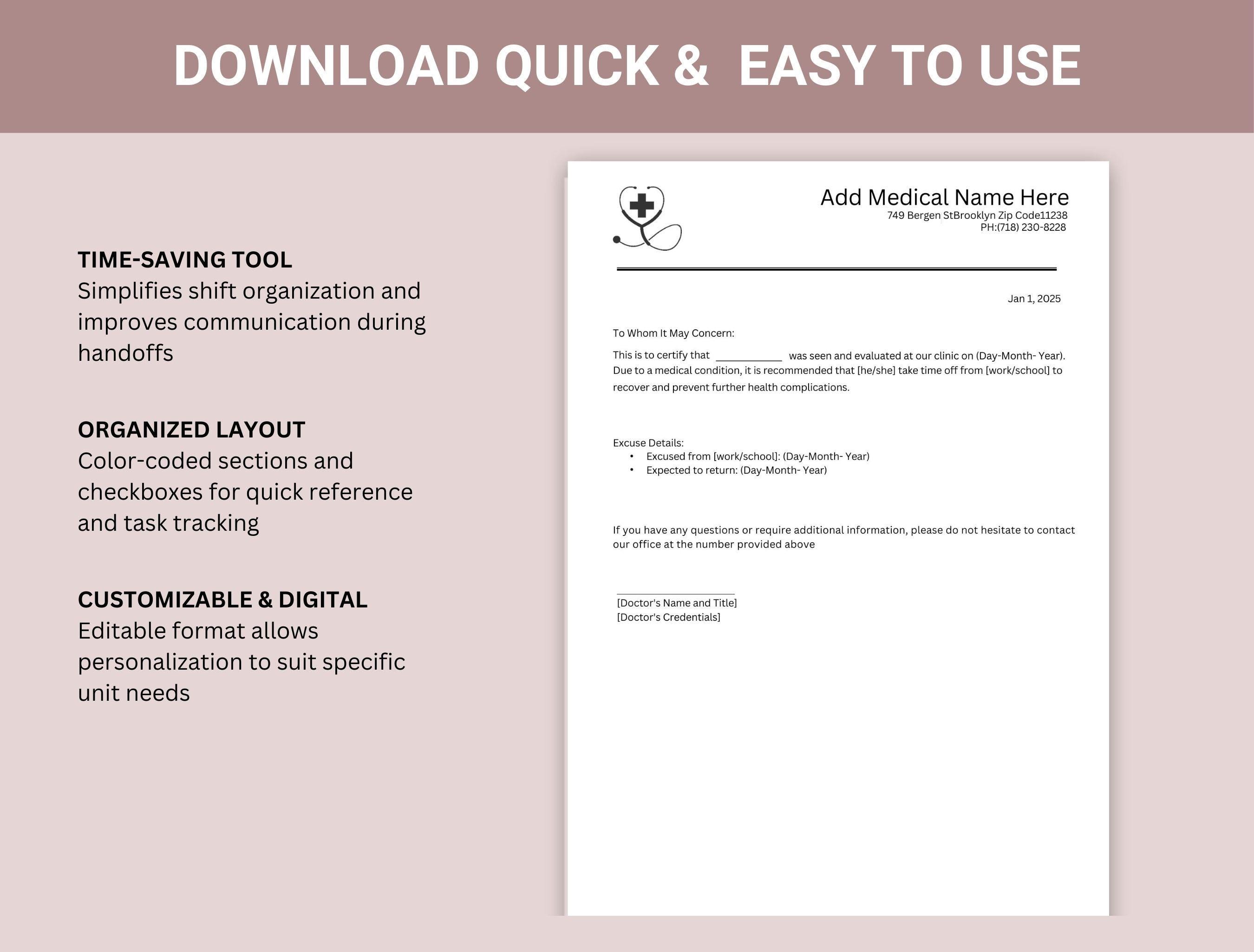 Doctor Excuse Note Bundle, Dr Note Template With Signature, Return to ...