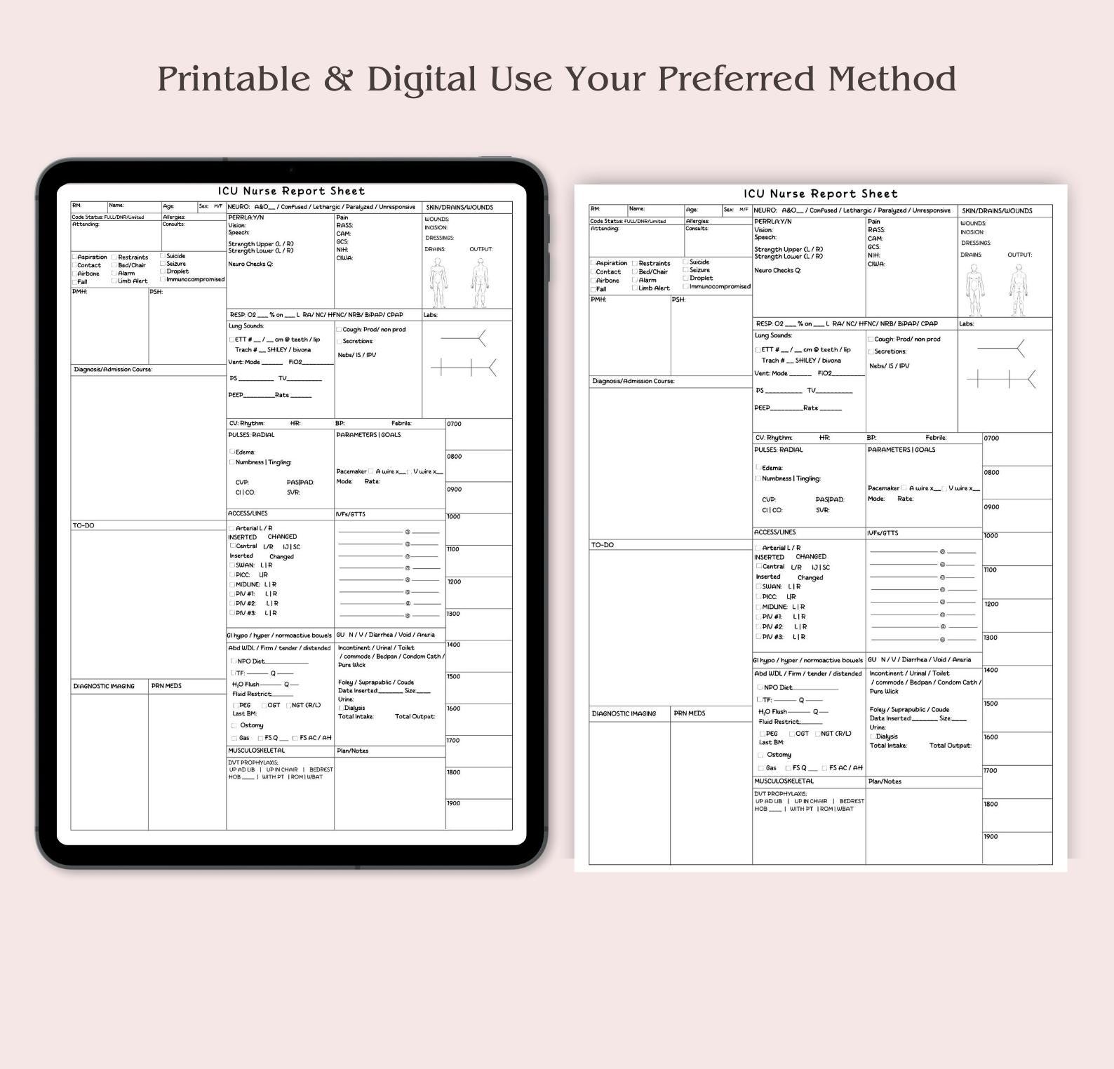 ICU Nurse Report Sheet, Editable Nurse Sheets, Nurse Report Sheet ...