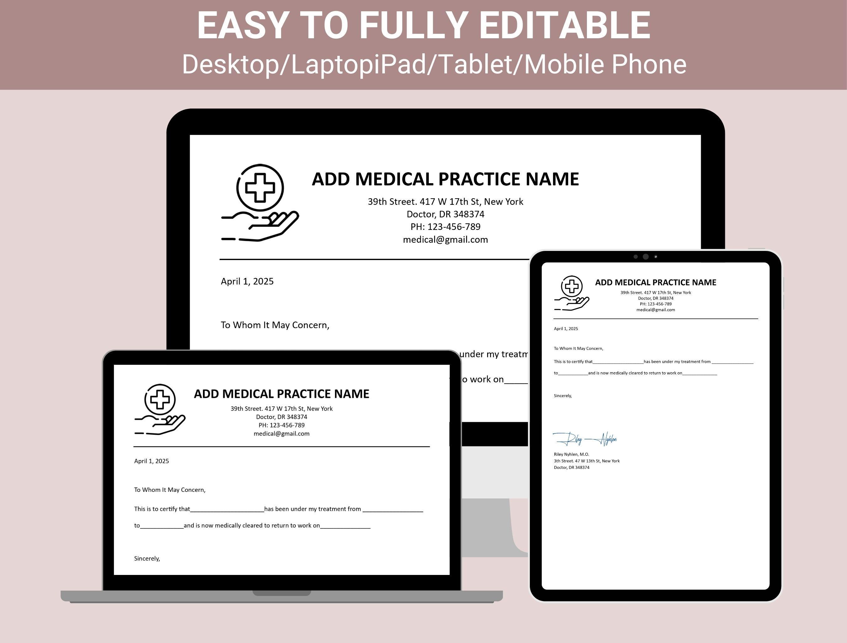 Doctors Return to Work Note, Dr Excuse Note, Editable Dr Note Template ...