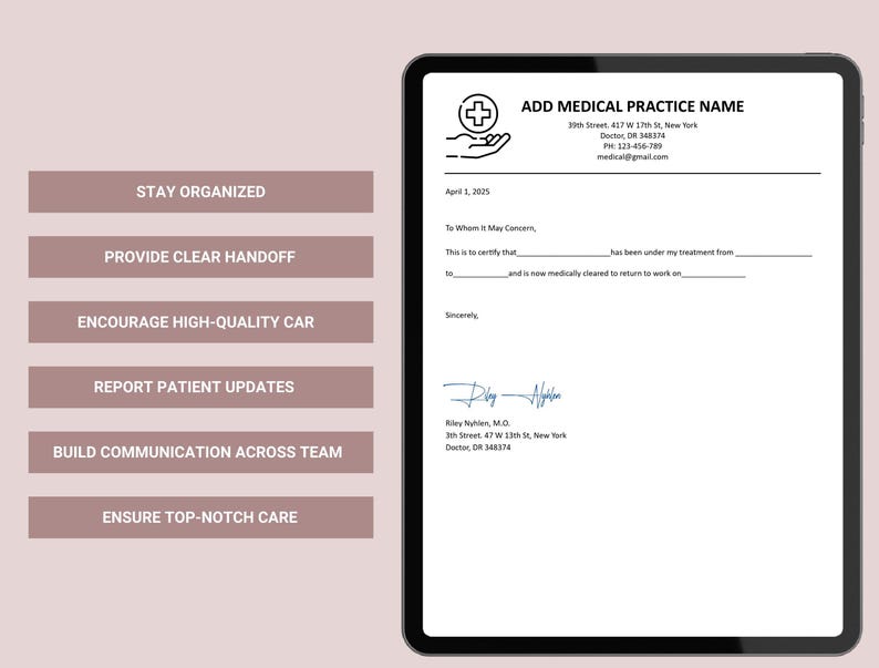 Doctors Return to Work Note, Dr Excuse Note, Editable Dr Note Template ...