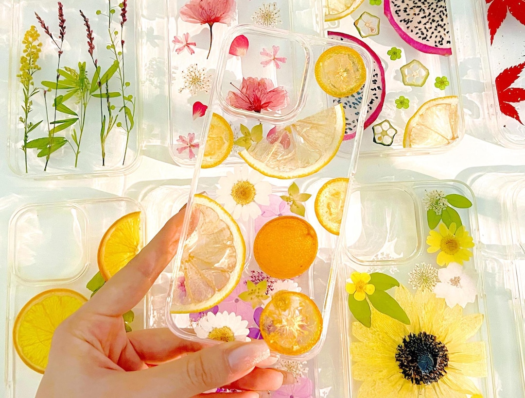 Cute Orange Real Flower Pressed Flowers Clear Phone Case iPhone 17 16 ...