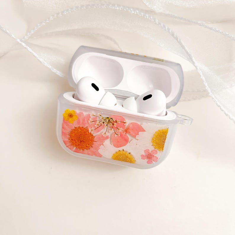 Custom Name Pink Real Pressed Flowers Handmade Air Pods 1 2 3 4 Pro 2 3 ...