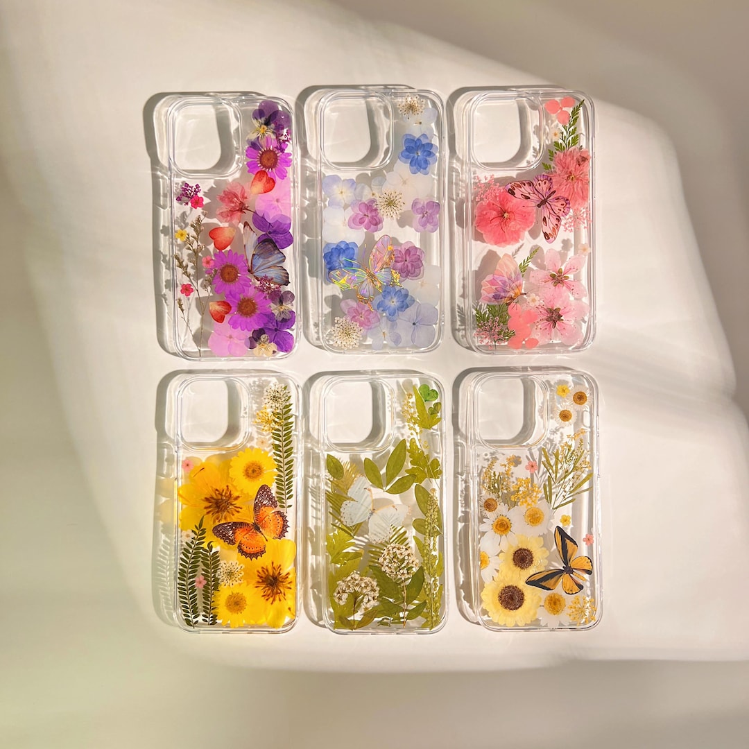 Pressed Real Dried Flower With Cute Butterfly Floral Phone Case iPhone ...