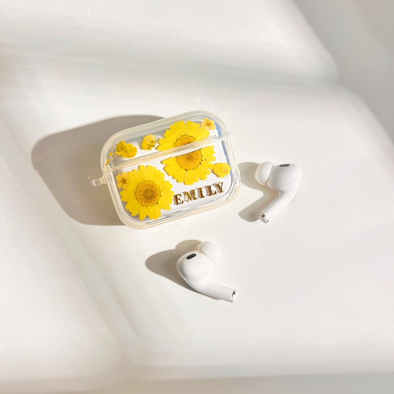 Custom Name Pressed Real Flower Resin Clear Airpods Case, Compatible ...