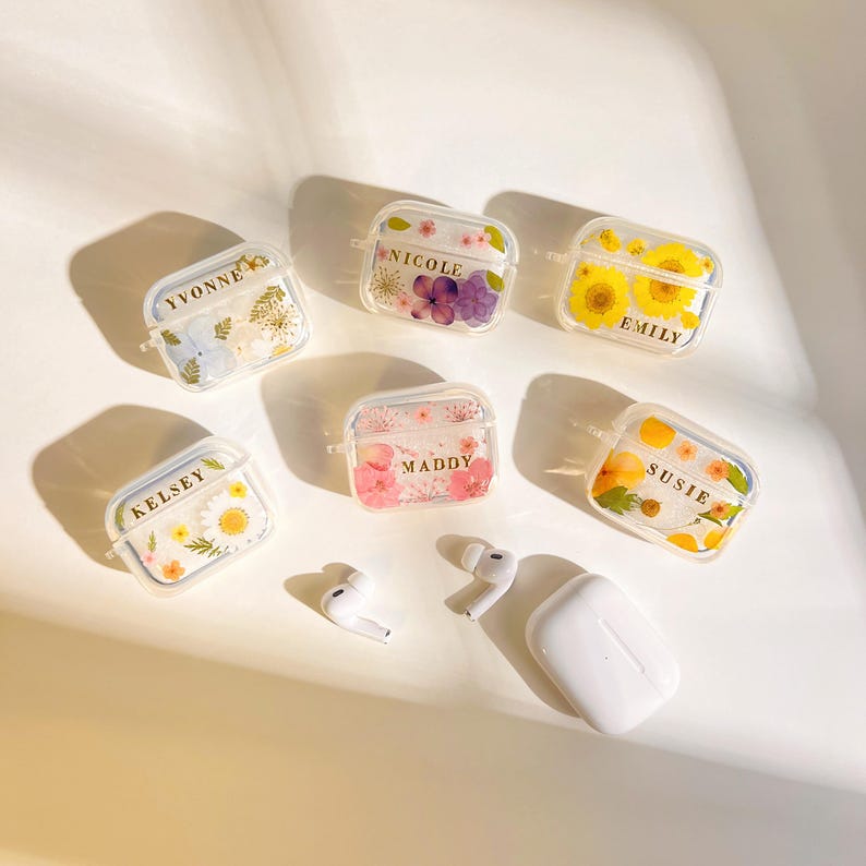 Handmade Real Pressed Flowers Airpods 1 2 3 Pro Case Custom Name ...