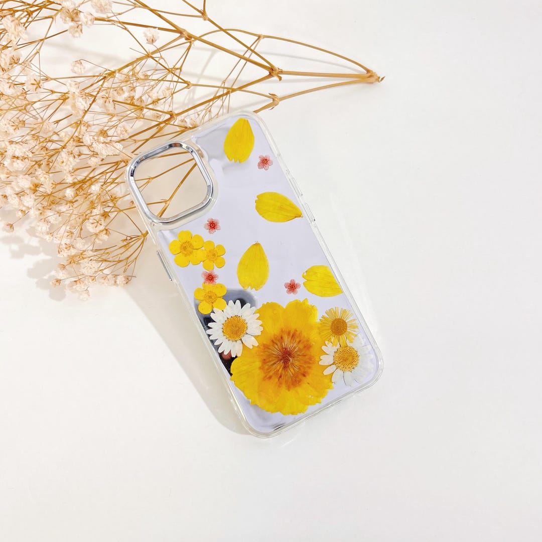 Mirror Face Pretty Pressed Real Flowers Phone Case Dried Flower iPhone Cases for iPhone 16 E 15 ...