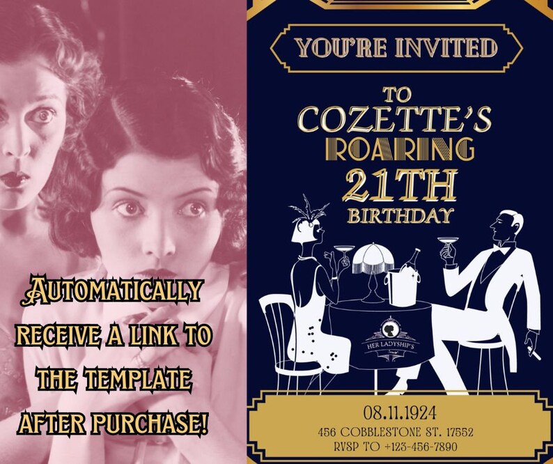1920s Vintage Greeting Card, Party Invitation , Custom Printable ...