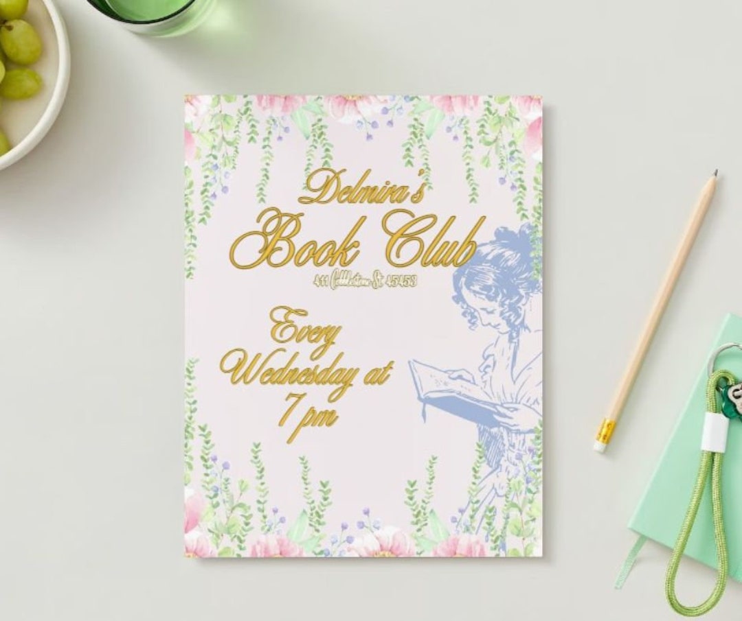 Printable Book Club Invite Canva Template (vintage Books) - Etsy