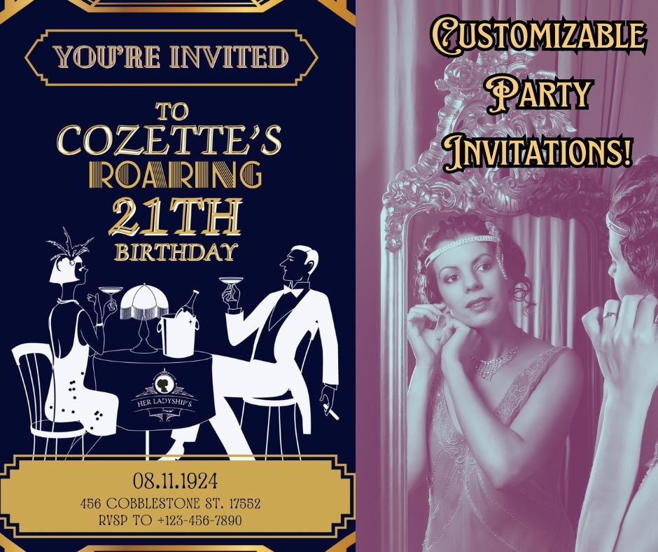 1920s Vintage Greeting Card, Party Invitation , Custom Printable ...