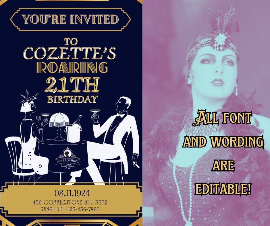 1920s Vintage Greeting Card, Party Invitation , Custom Printable ...