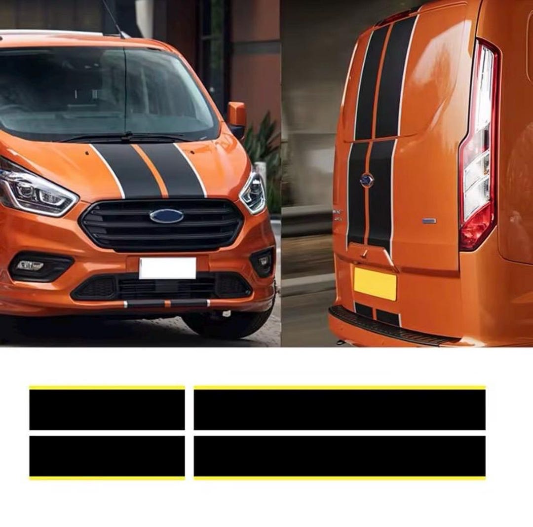 For Ford Transit Custom Bonnet & Rear Barn Door Stripes Decals Vinyl ...