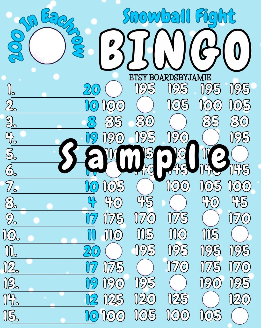 SNOWBALL FIGHT BINGO 200WTA - Etsy