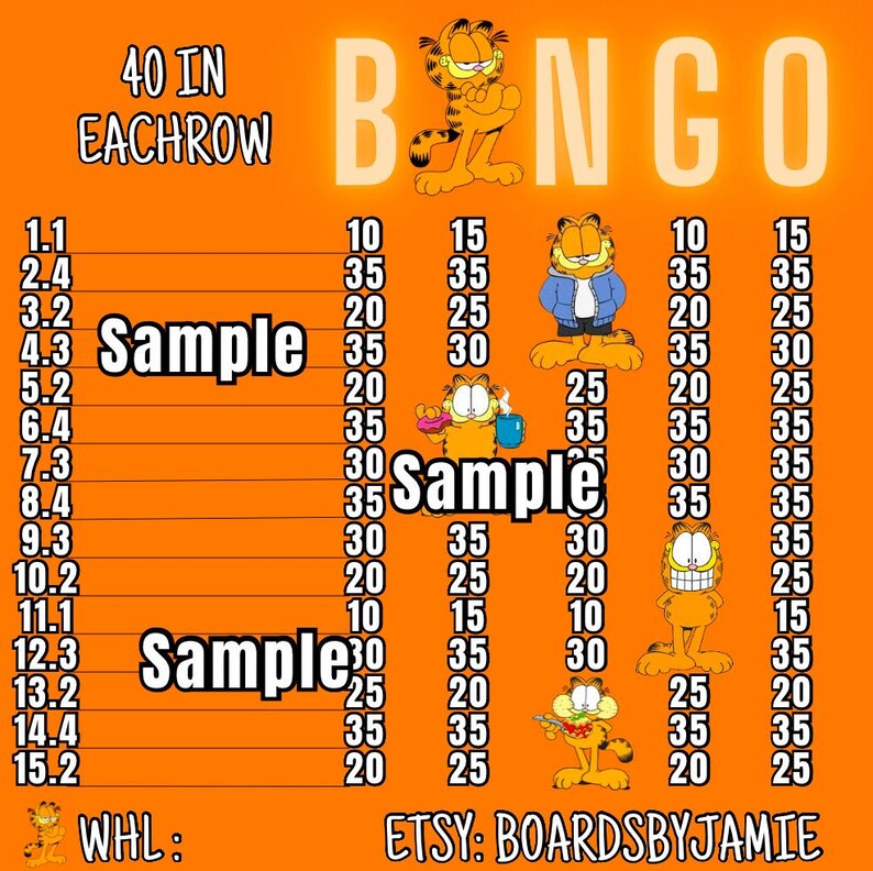 40 Garfield Bingo - Etsy