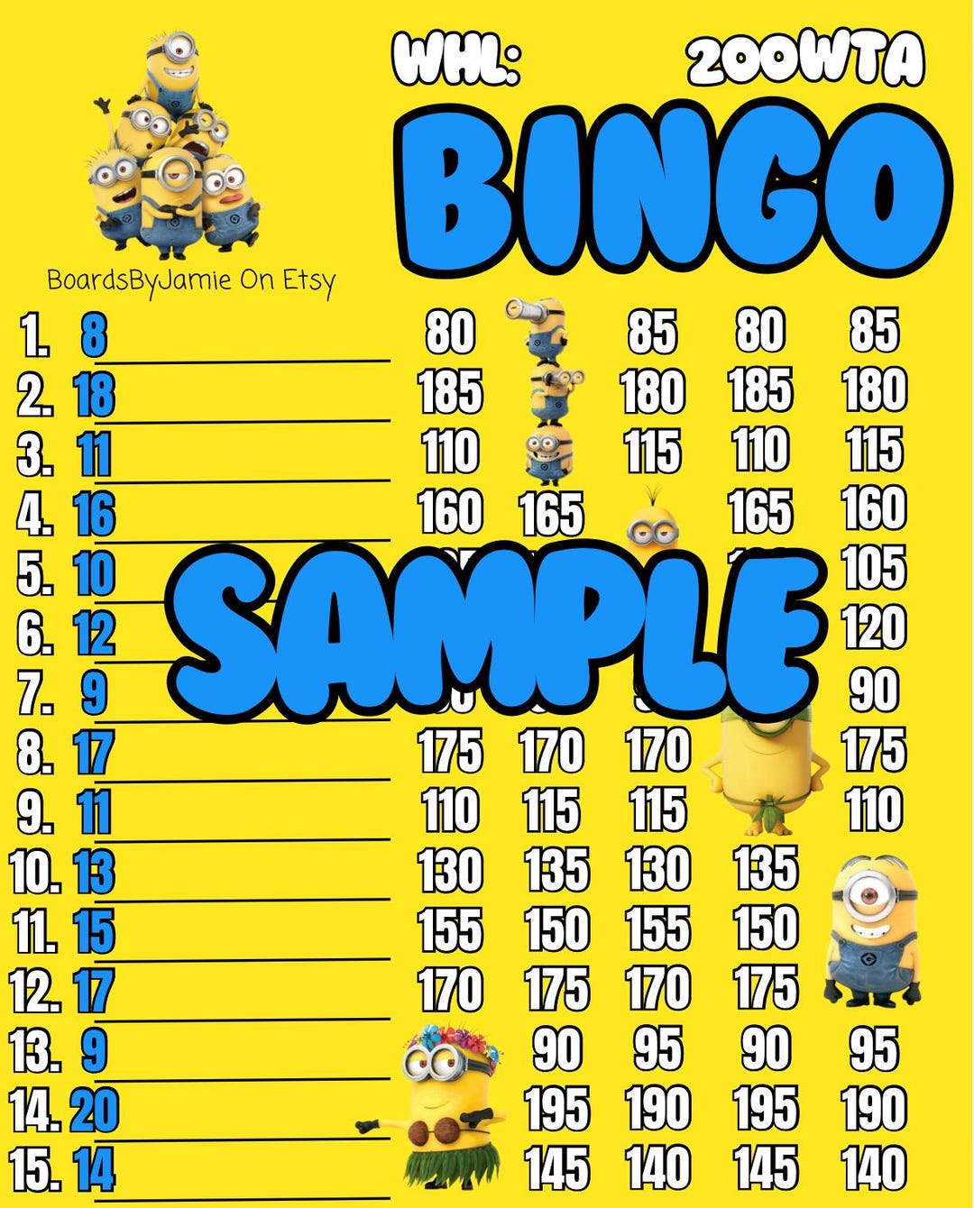 200wta Minion Bingo - Etsy