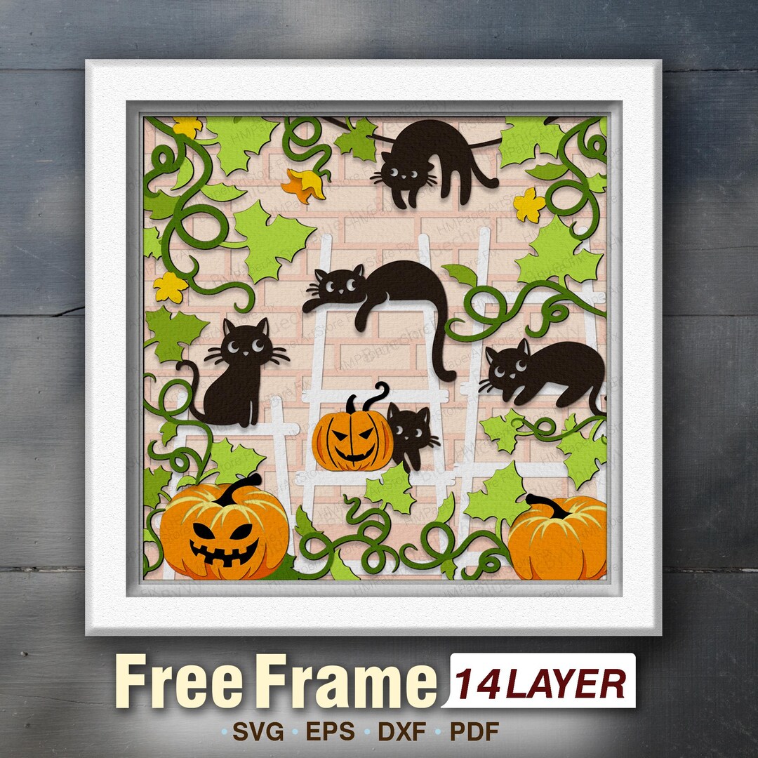 Pumpkin Shadow Box Svg, Black Cat Shadow Box, Black Cat 3D Box, Fall Svg, Thanksgiving Decor ...