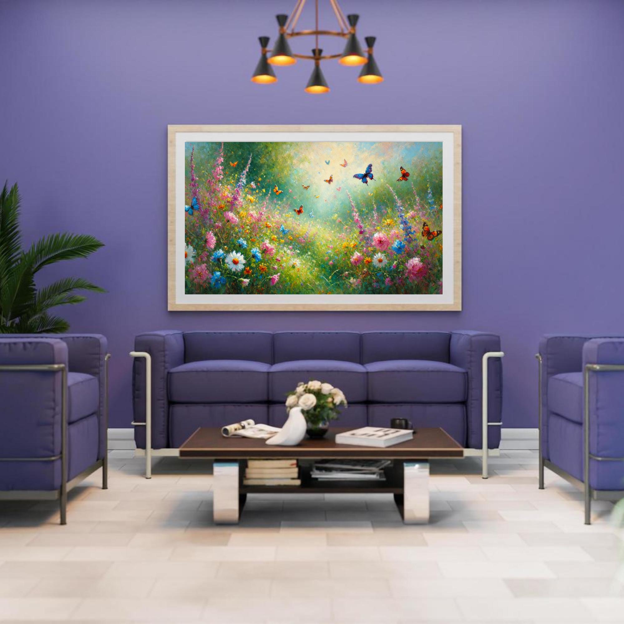 Printable Impressionist Meadow With Butterflies Art Floral Nature Scene ...