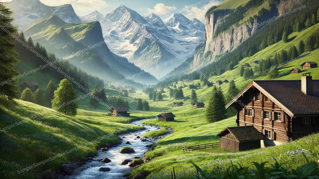 Printable Swiss Alps Landscape Art Cinematic Scenic Wall Art Digital ...