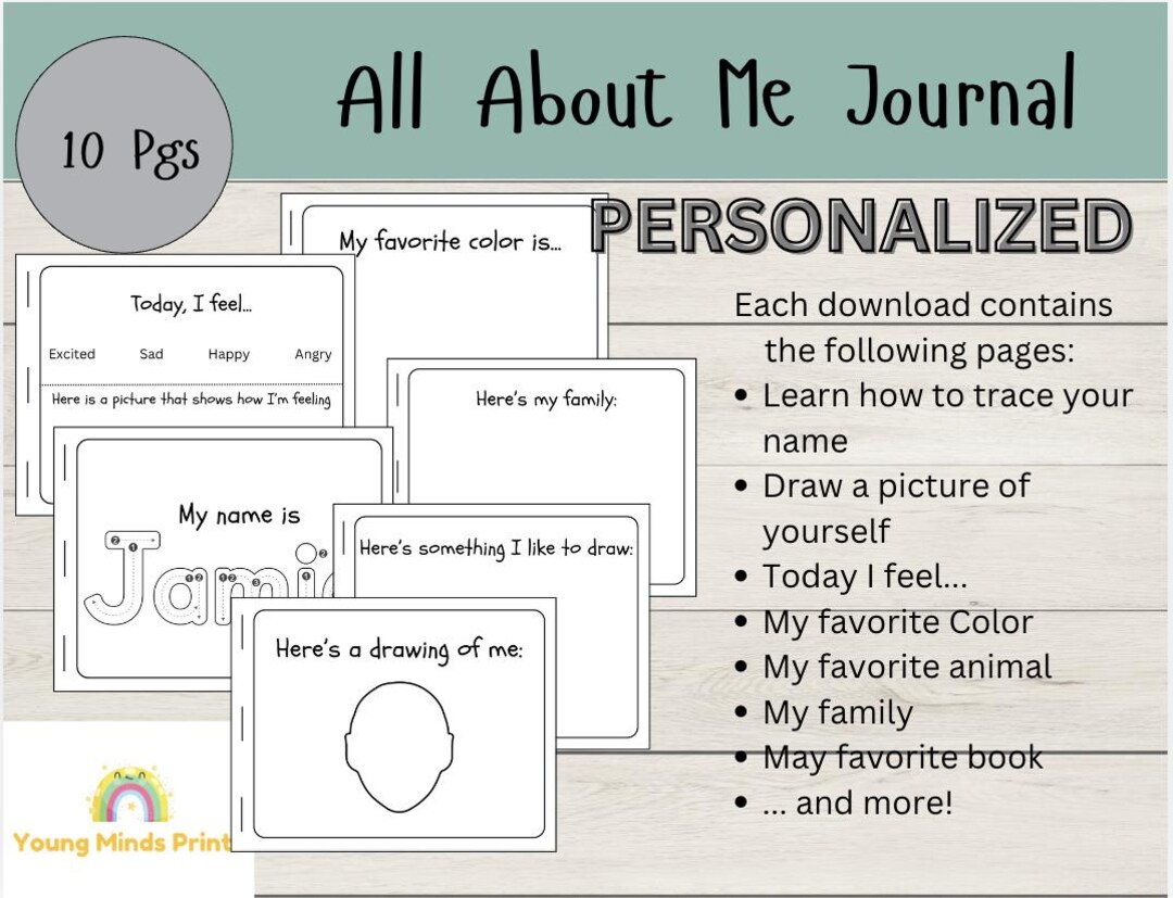 All About Me Journal Downloadable Activity Pages (customizable) - Etsy