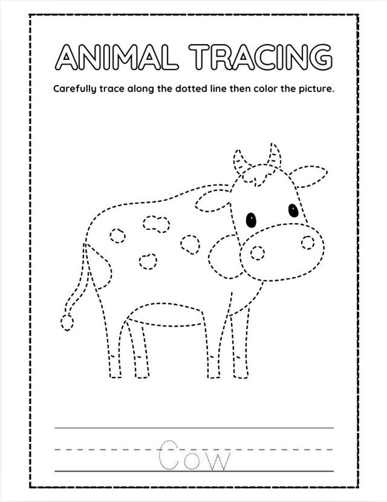 Animal Tracing & Coloring Activity Sheets - Etsy