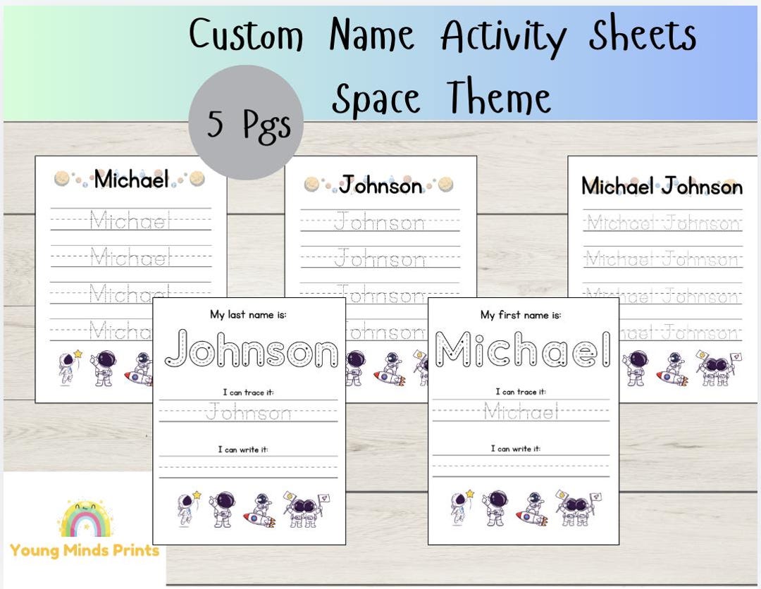 Custom Name Activity Sheets (space Theme) - Etsy