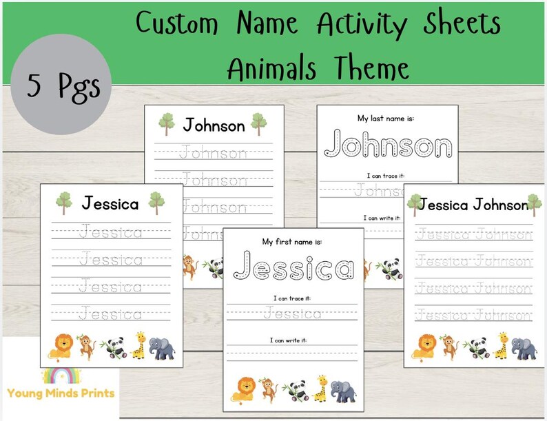 Custom Name Activity Sheets (animals Theme) - Etsy