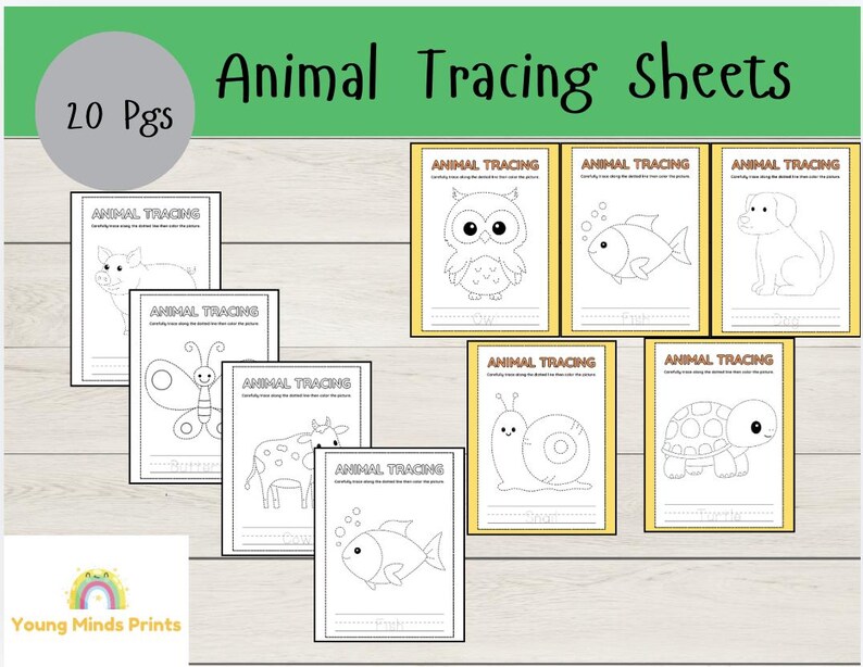 Animal Tracing & Coloring Activity Sheets - Etsy