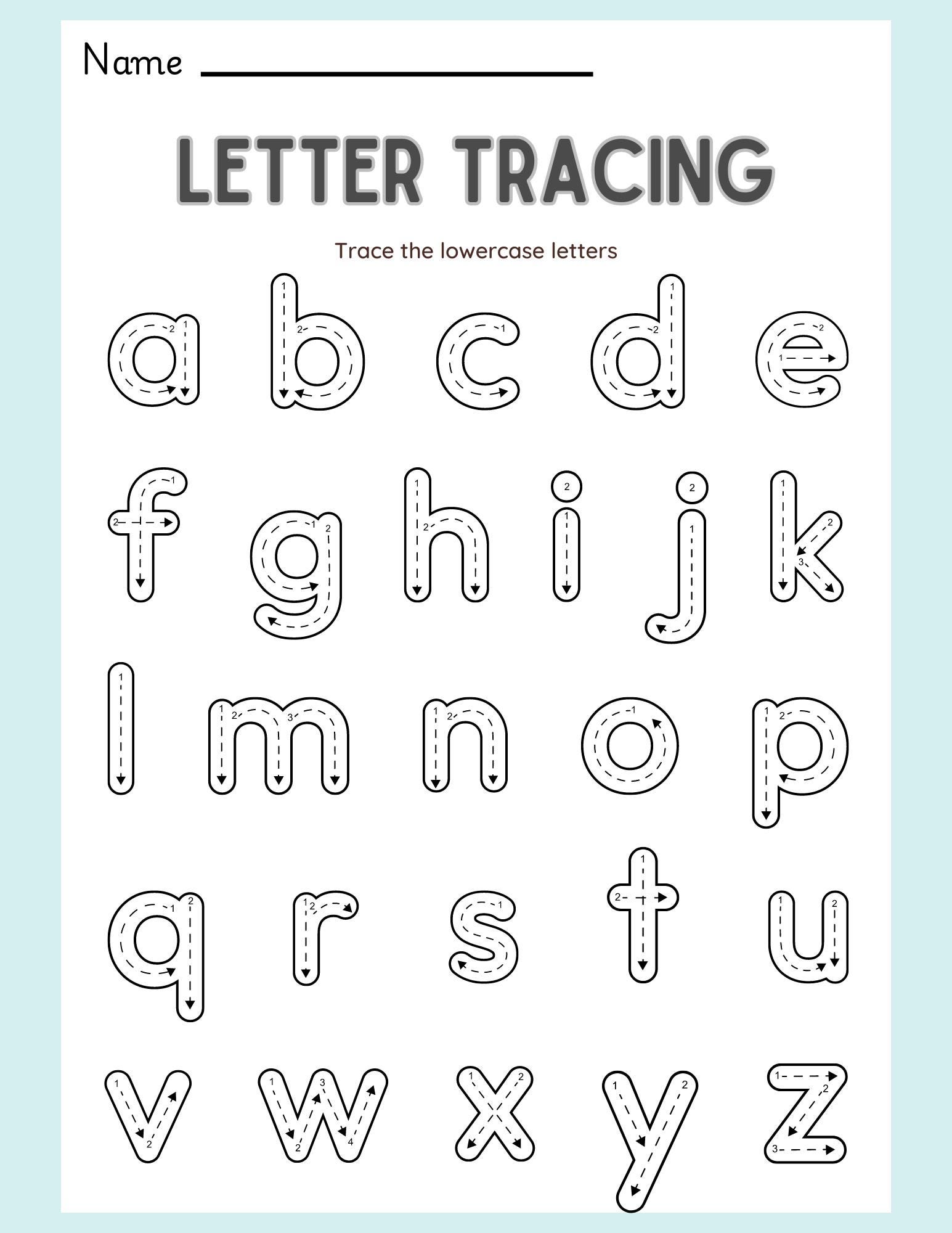 Letter Tracing Practice Alphabet Worksheets - Etsy