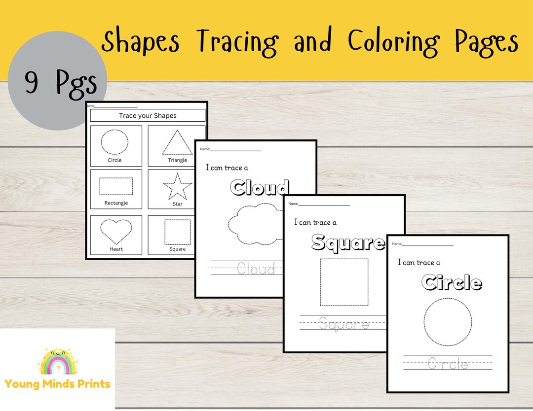 Shapes Tracing and Coloring Pages (9 Pages) - Etsy