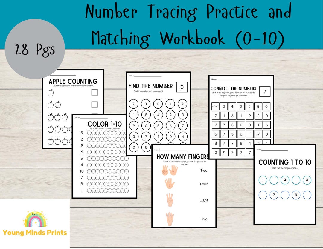 Number Practice Tracing and Matching Workbook (0-10) - Etsy