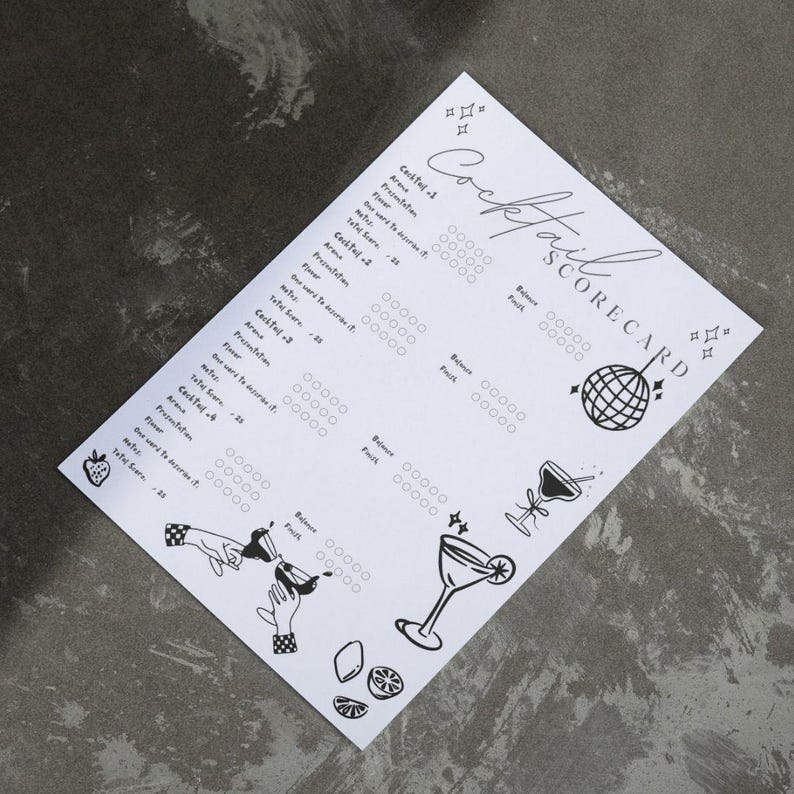 Cocktail Scorecard Printable | Bachelorette Party Game Night | Drink ...