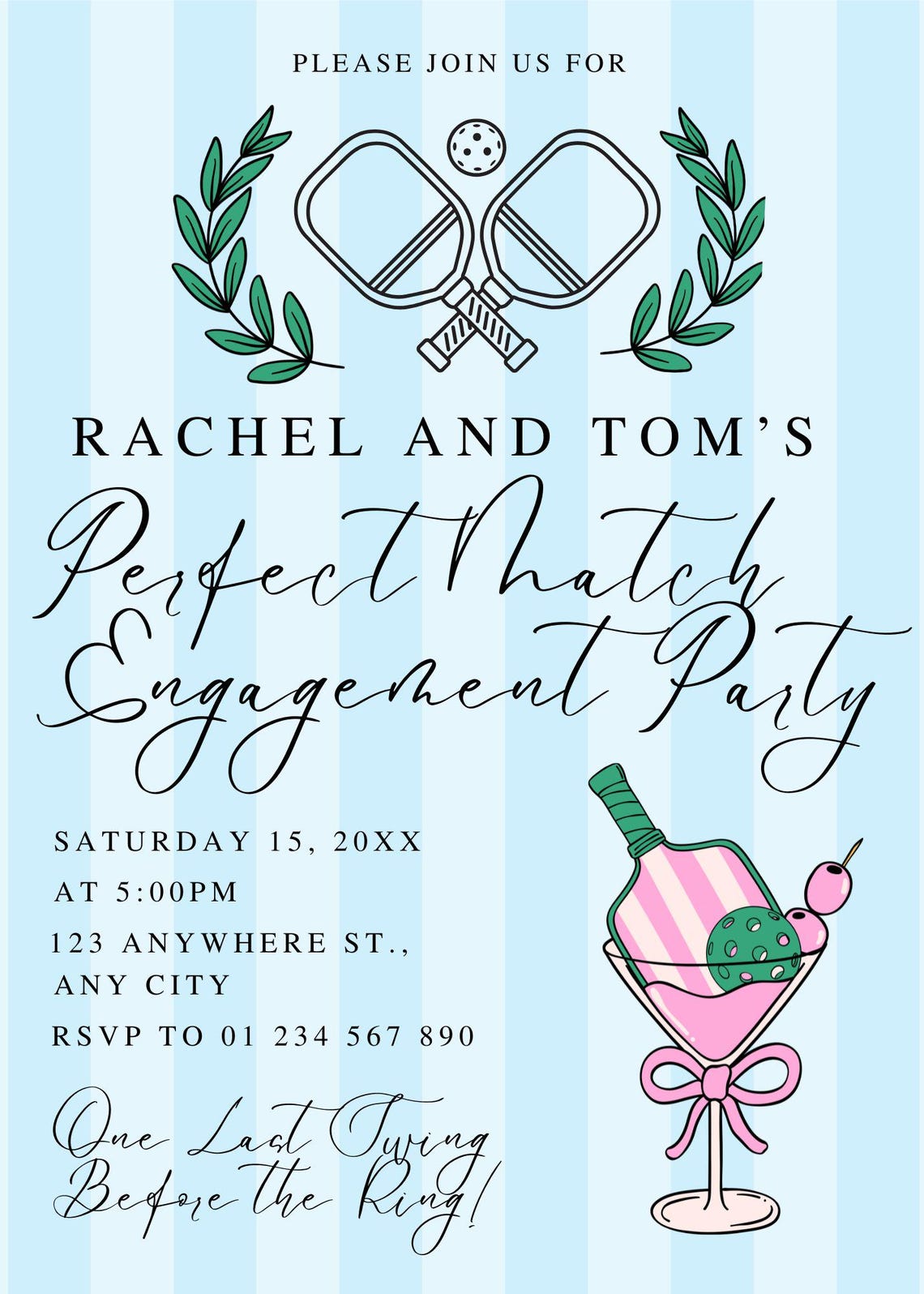 Pickleball Engagement Party Invitation: Customizable Celebration Invite ...
