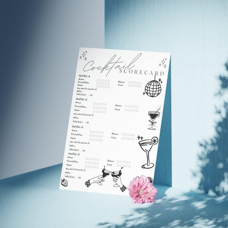 Cocktail Scorecard Printable | Bachelorette Party Game Night | Drink ...