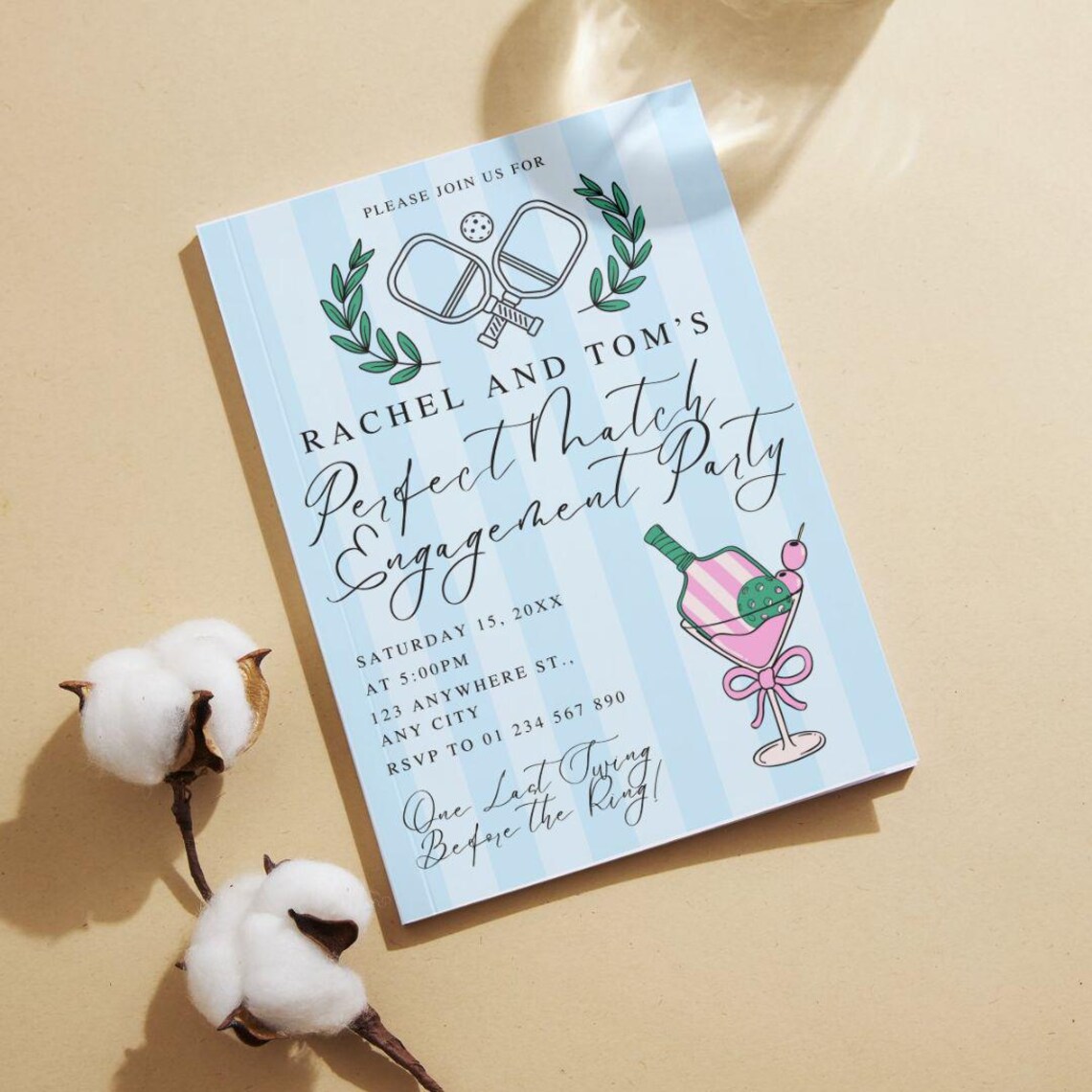 Pickleball Engagement Party Invitation: Customizable Celebration Invite ...