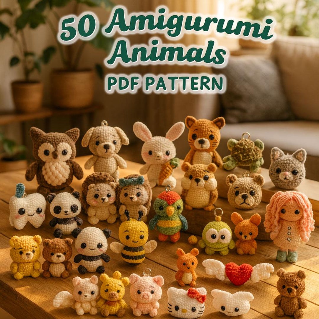 50 Cute Amigurumi Animals Crochet Pattern Bundle | Mini Plush Toy ...