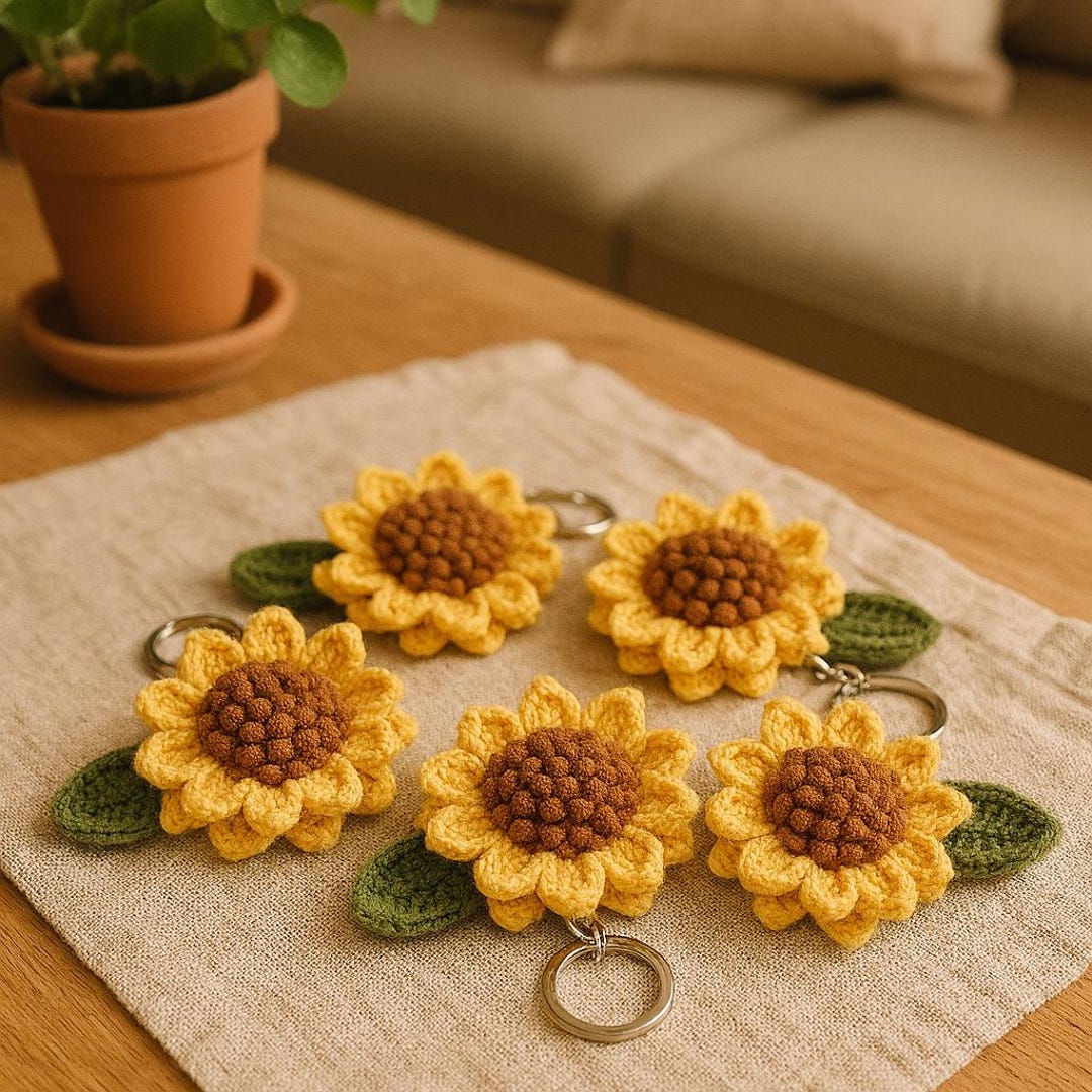 Handmade Crochet Sunflower Keychain – Amigurumi Sunflower Flower Key ...