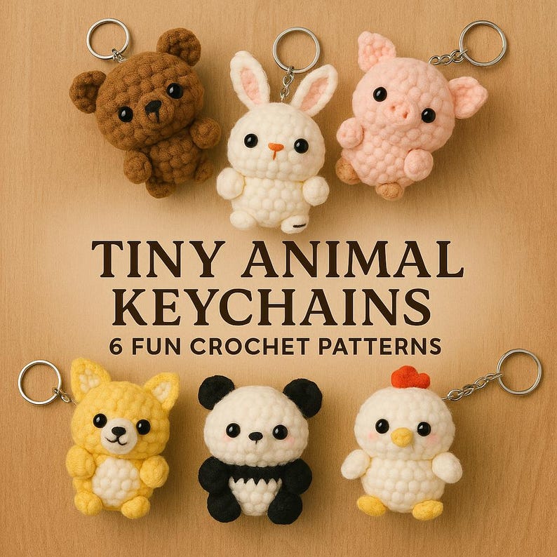 Crochet Tiny Animal Keychain Patterns: Amigurumi Bundle (PDF Download ...