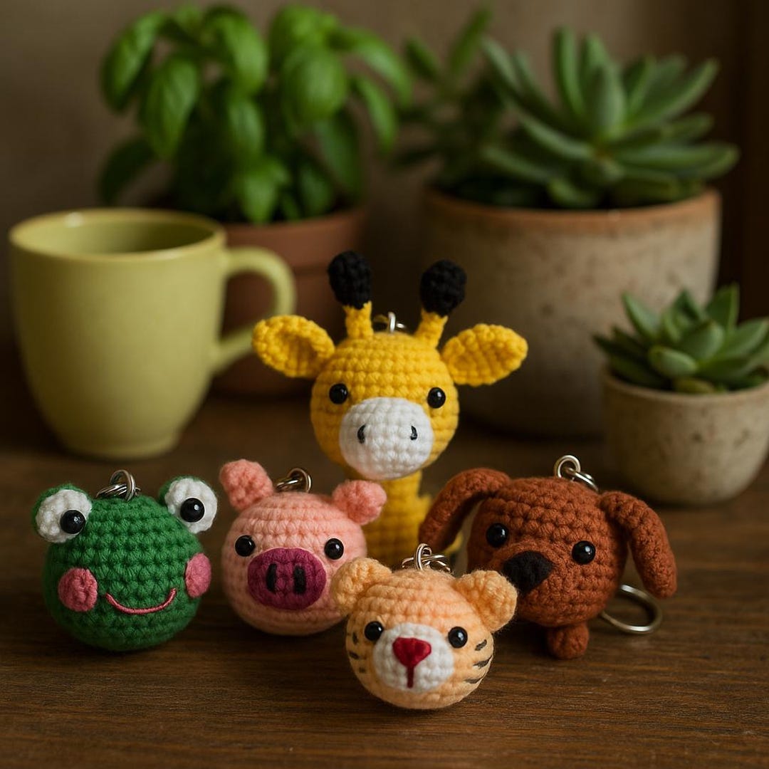 Amigurumi Animal Keychain Crochet Pattern: Frog, Pig, Giraffe, Dog ...