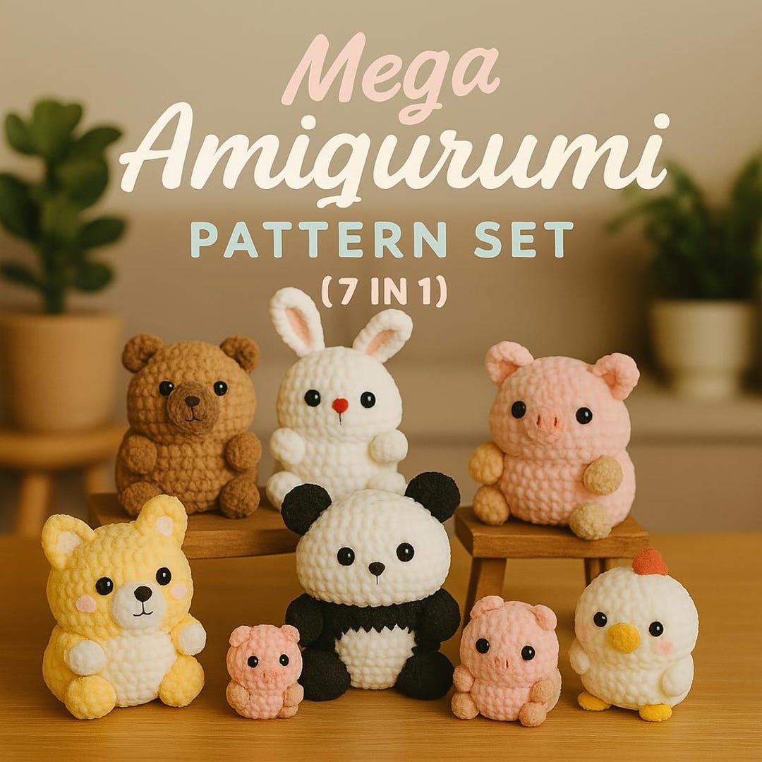 Chubby Cheek Crochet Animal Patterns: Amigurumi Set (PDF Pattern Set 7 ...