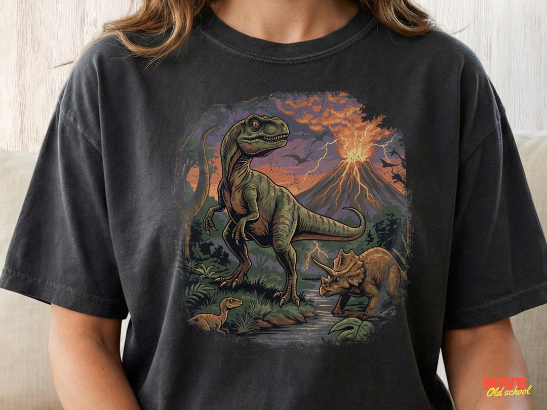 Vintage Dinosaur Png Svg, T Rex Triceratops Volcano Art, Retro Jurassic ...