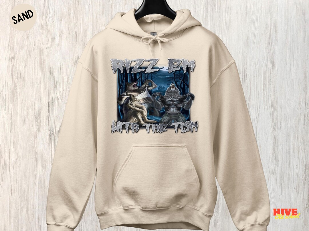 Funny Y2K Wolf Hoodie: "rizz Em With the Howl" Meme Sweatshirt - Etsy
