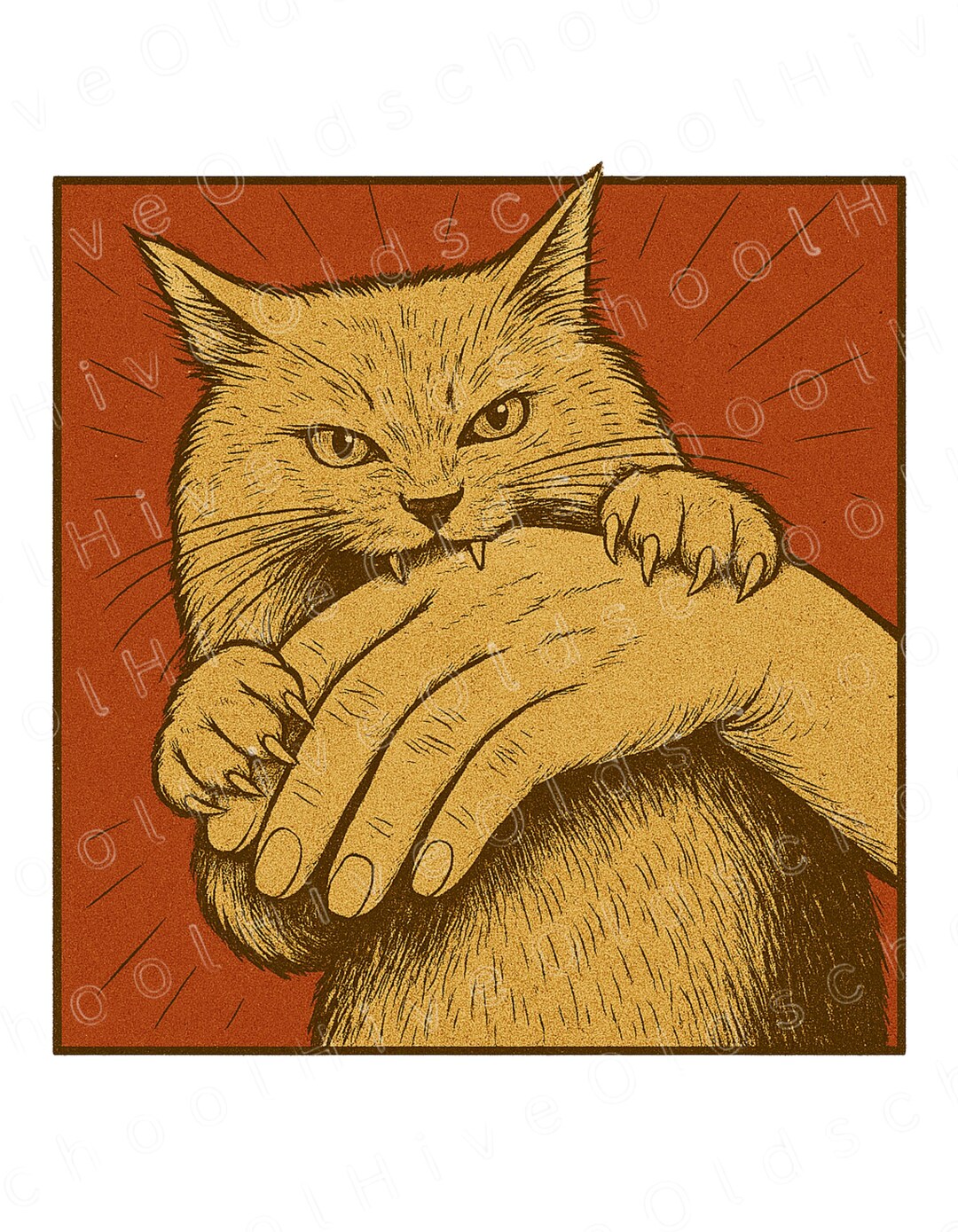Angry Cat Biting Hand PNG, Funny Sarcastic Cat Digital Download, Retro ...