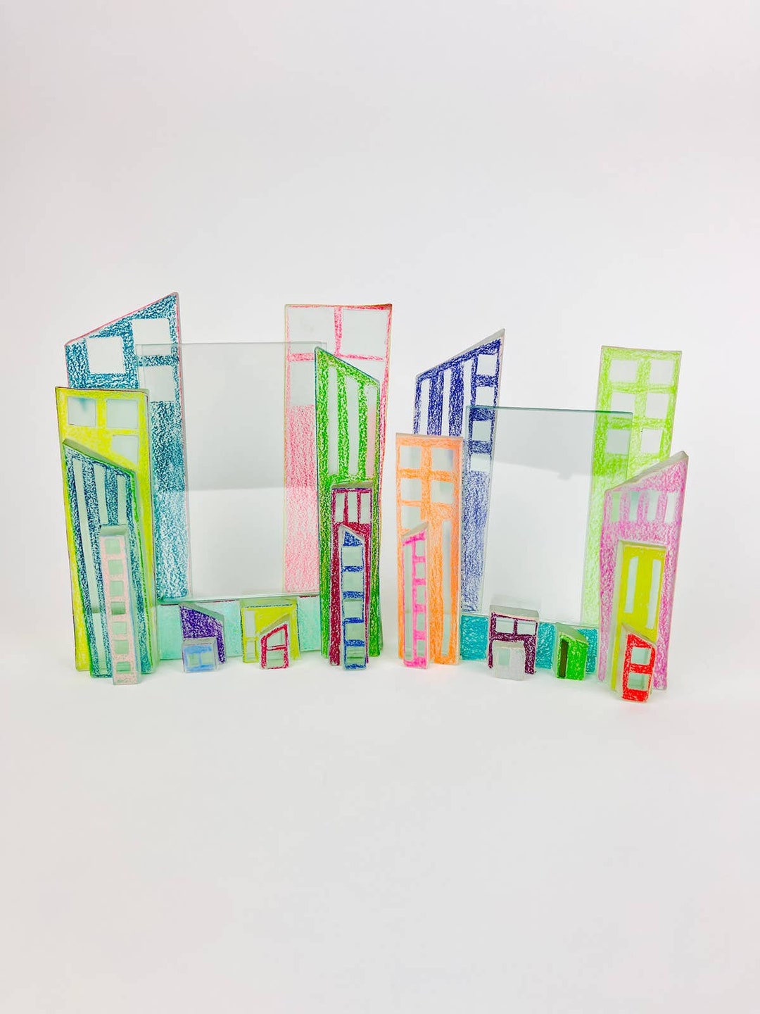 Postmodern Art Glass Cityscape Picture Frames a Pair - Etsy