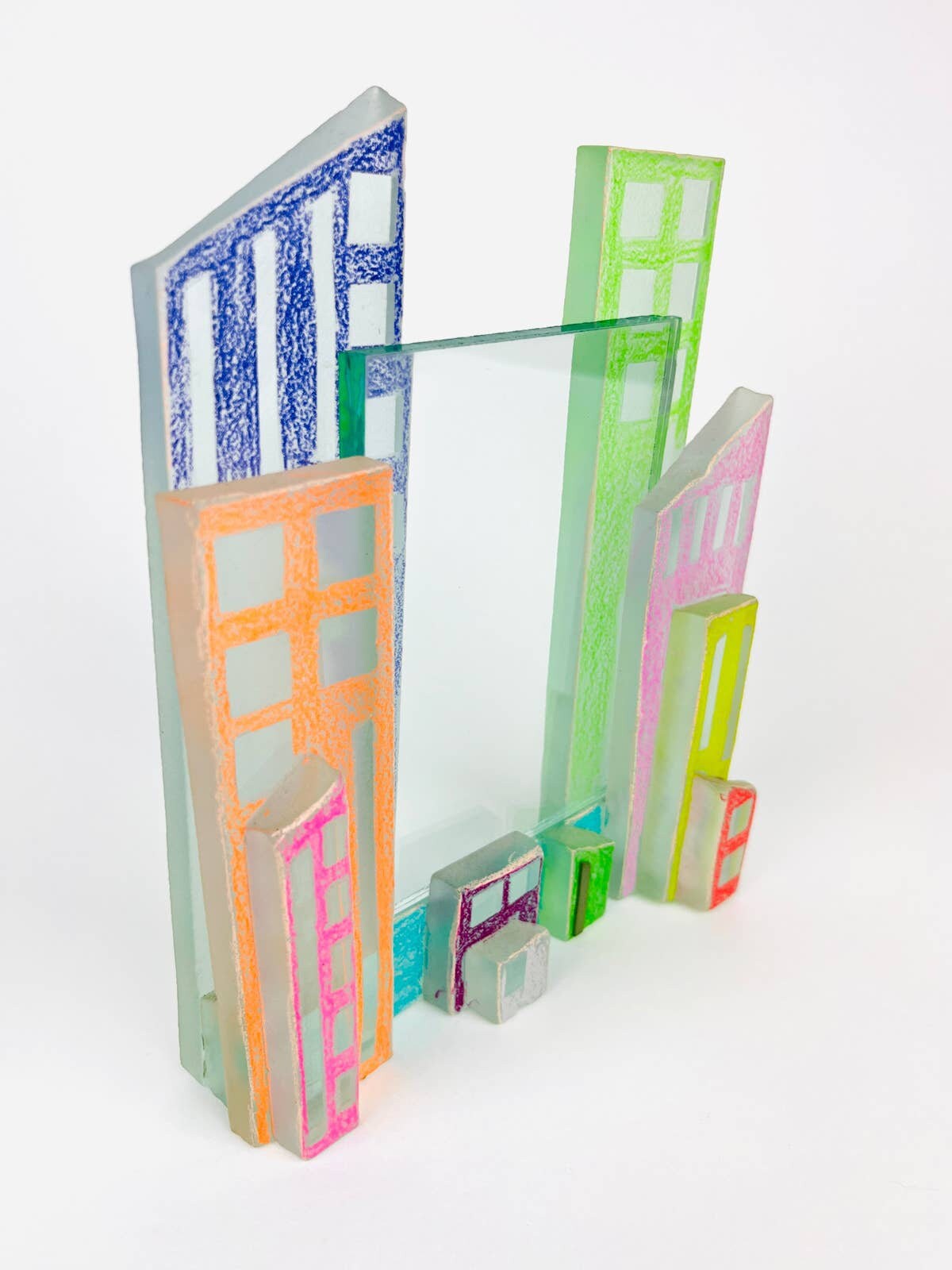 Postmodern Art Glass Cityscape Picture Frames a Pair - Etsy