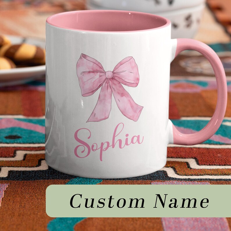Personalized Pink Bow Mug, Coquette Coffee Mug, Coquette Pink Bow Mug ...